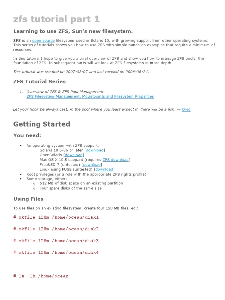 Zfs Tutorial Part 1: Getting Started | PDF | File System | Computer Hardware