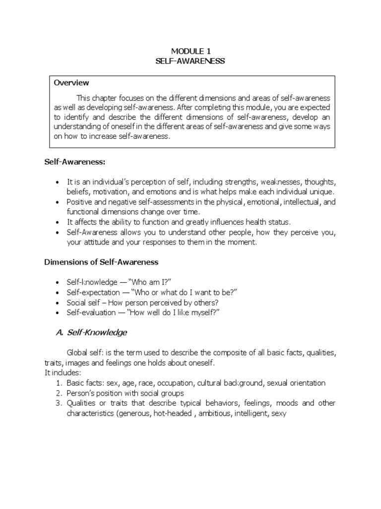 Self Awareness | PDF | Self Awareness | Self Esteem