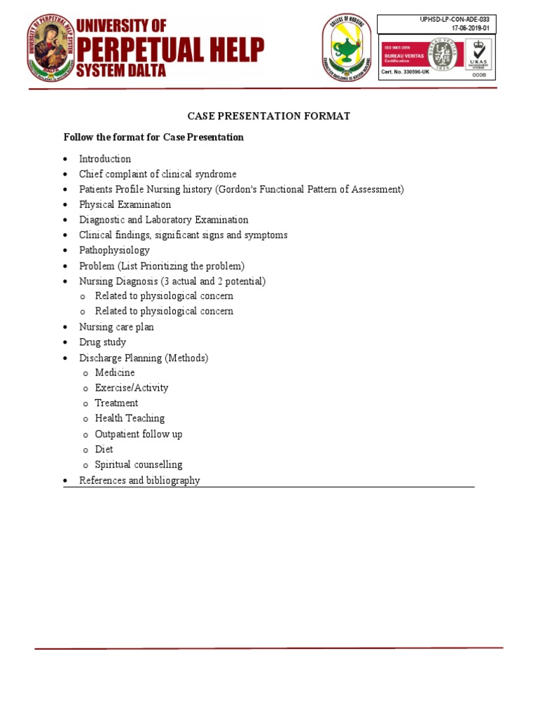 Case Presentation Format Follow The Format For Case Presentation | PDF ...