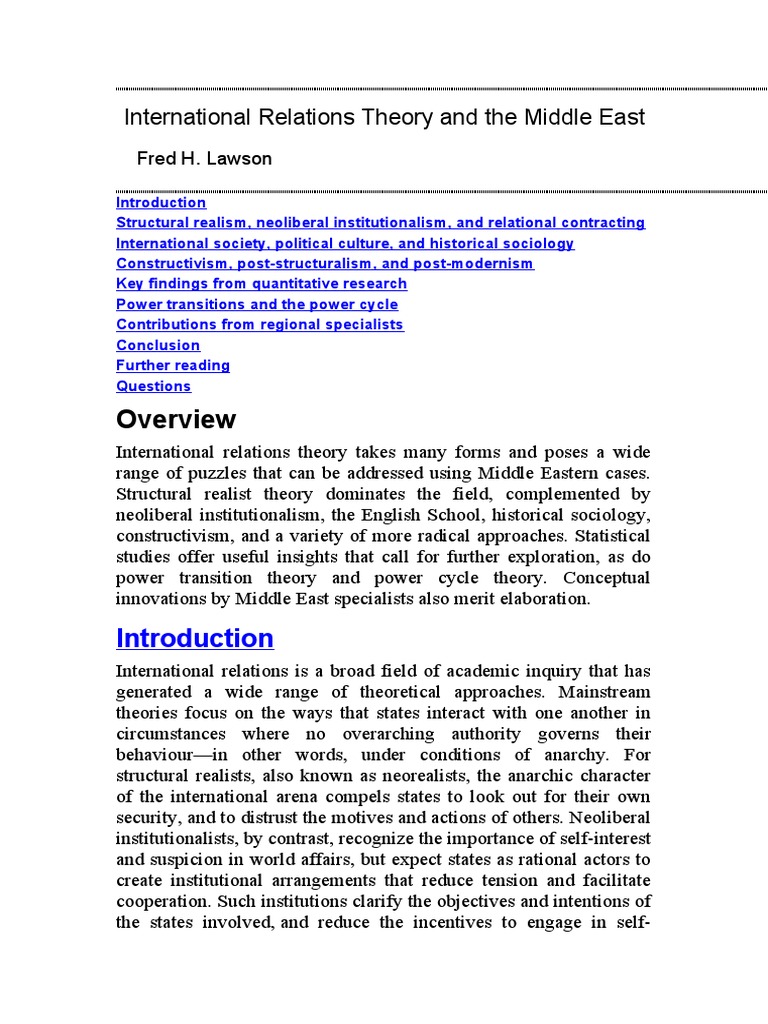 International Relations Theory and The Middle East | Download Free PDF ...