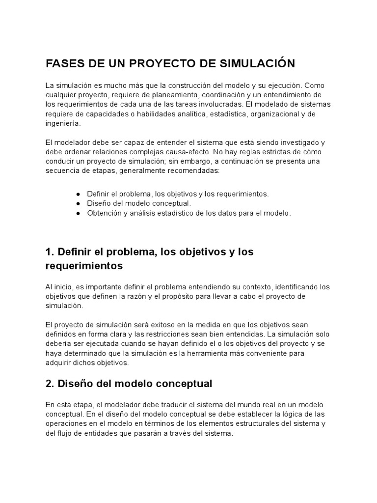 Fases de Un Proyecto de Simulación | PDF | Simulación | Modelo conceptual