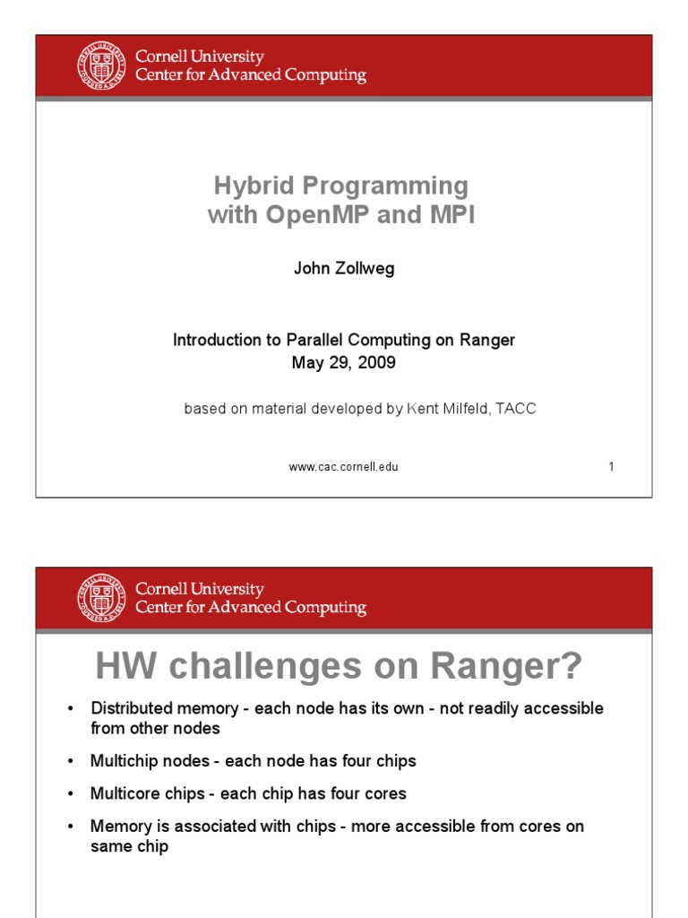 Hybrid Programming With Openmp And Mpi John Zollweg Download Free Pdf Message Passing