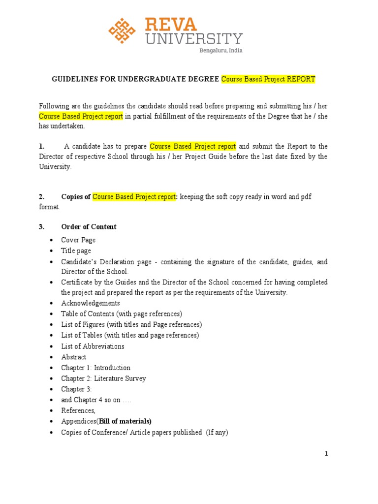 Guidelines For Undergraduate Degree Course Based Project Report | PDF ...
