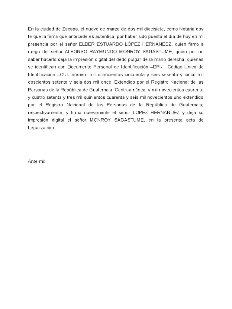 Legalización de Huella y Testigo A Ruego | PDF