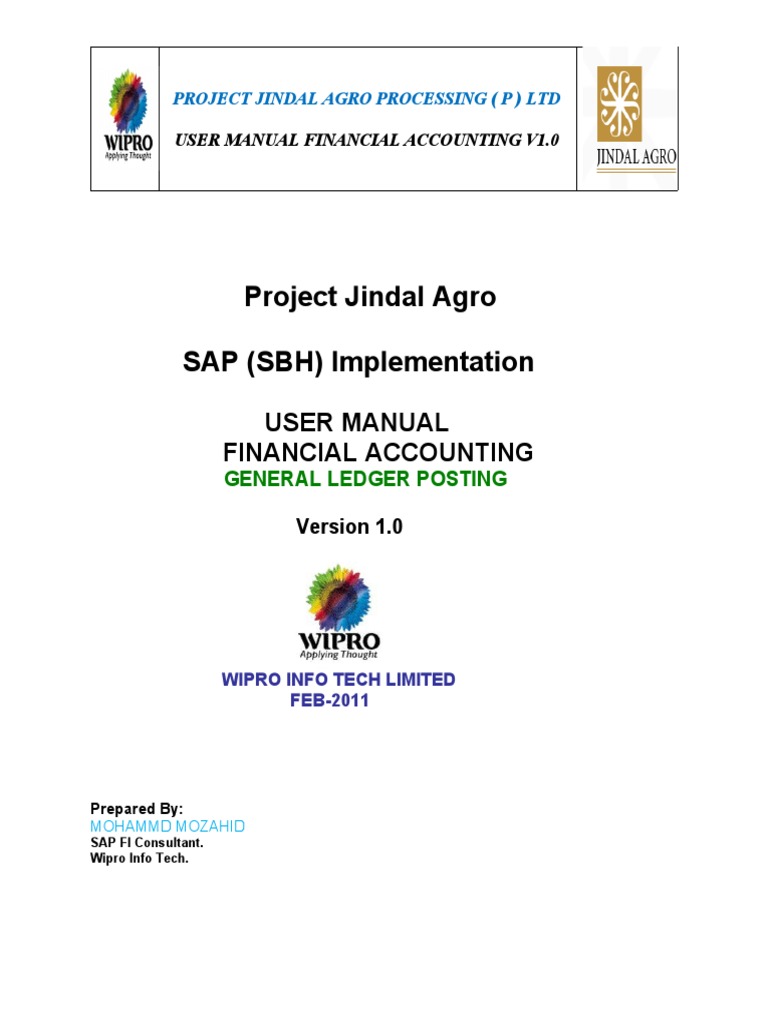 Project Jindal Agro SAP (SBH) Implementation: User Manual Financial Accounting | Download Free ...