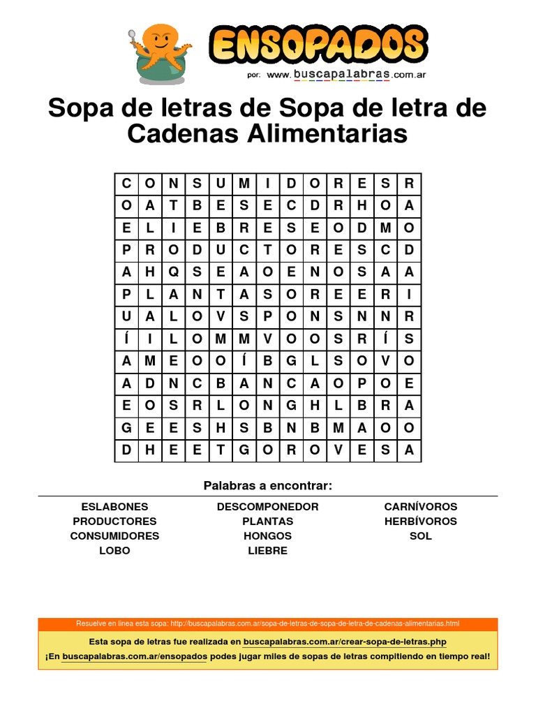 Sopa de Letras de Sopa de Letra de Cadenas Alimentarias | PDF