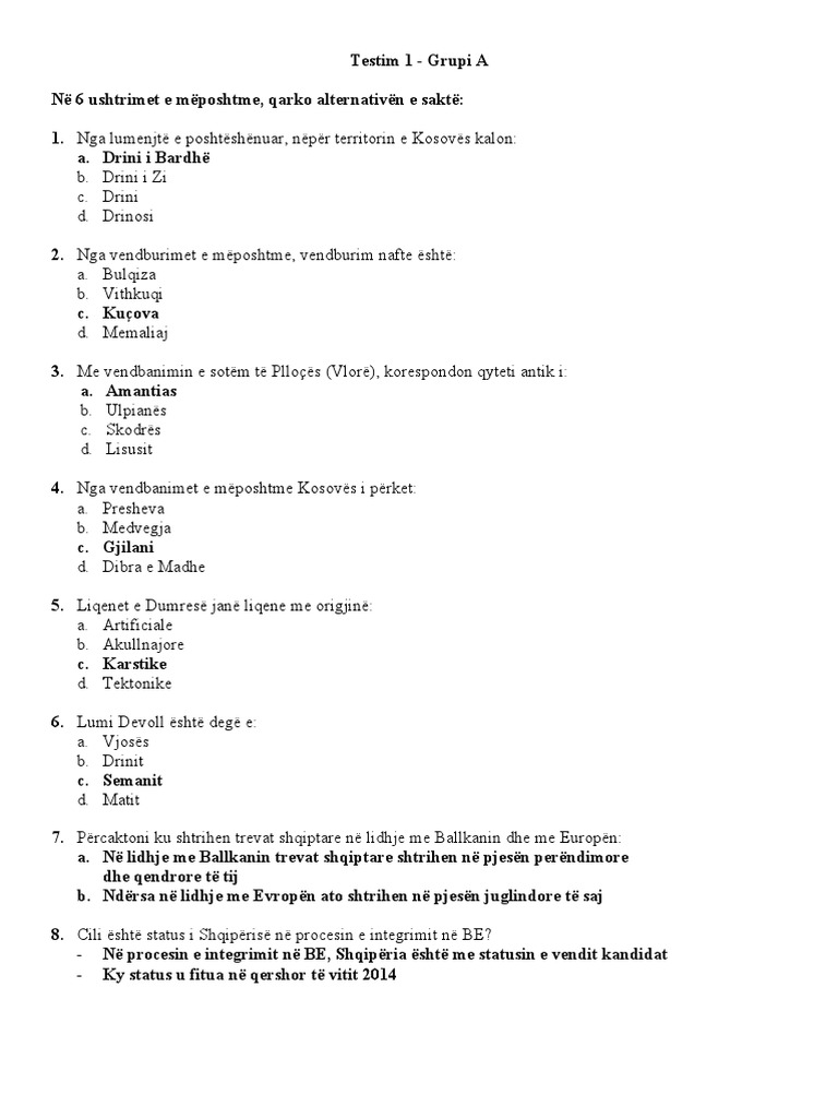 GJEOGRAFIA 9 Modele Testesh | PDF
