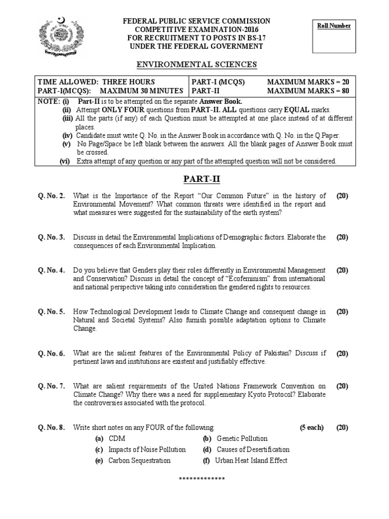 Environmental Science CSS Past Papers 2016-2020 | PDF | Climate Change ...