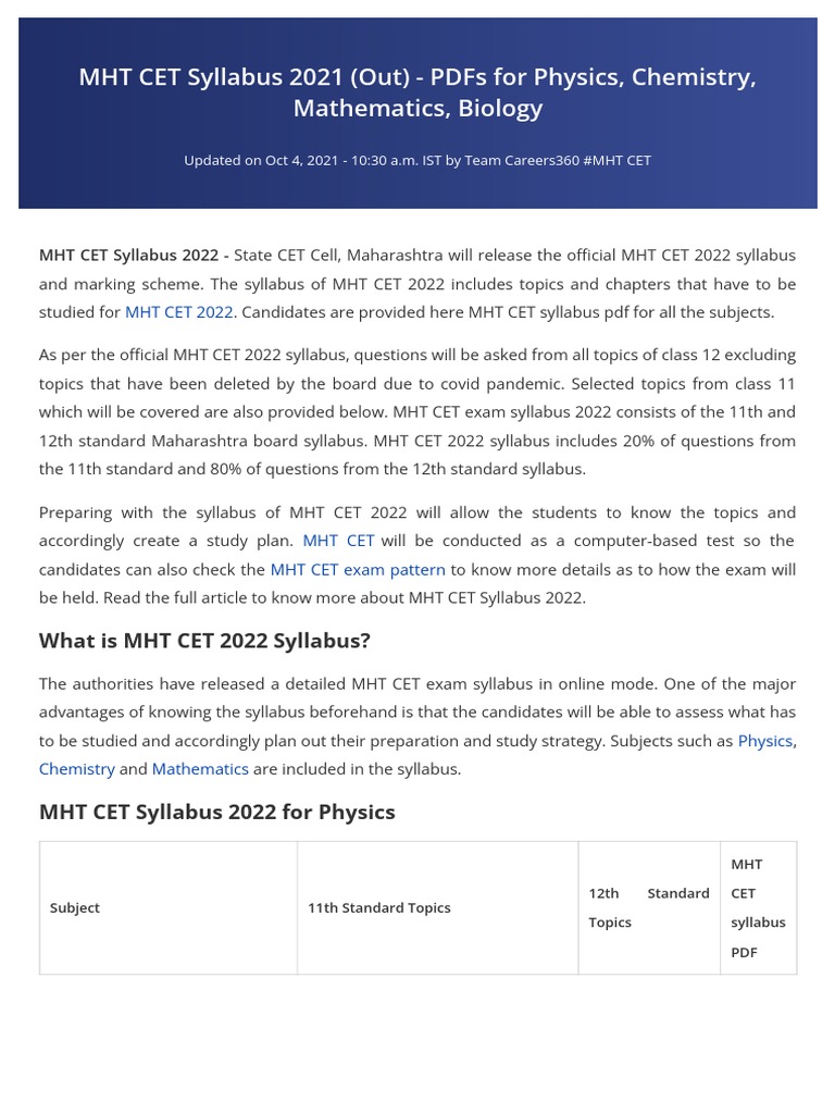 MHT CET 2022 Syllabus Overview | PDF | Chemistry | Chemical Compounds