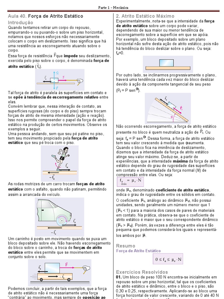Aula 40 - Força de Atrito Estático | PDF | Atrito | Força