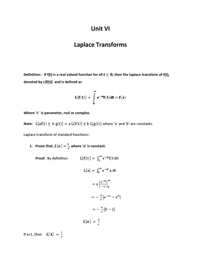 Unit VI Laplace Transforms | PDF | Function (Mathematics) | Laplace Transform