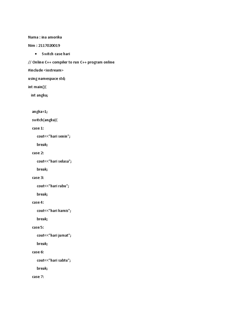C++ Switch Case Examples | PDF | Teaching Methods & Materials