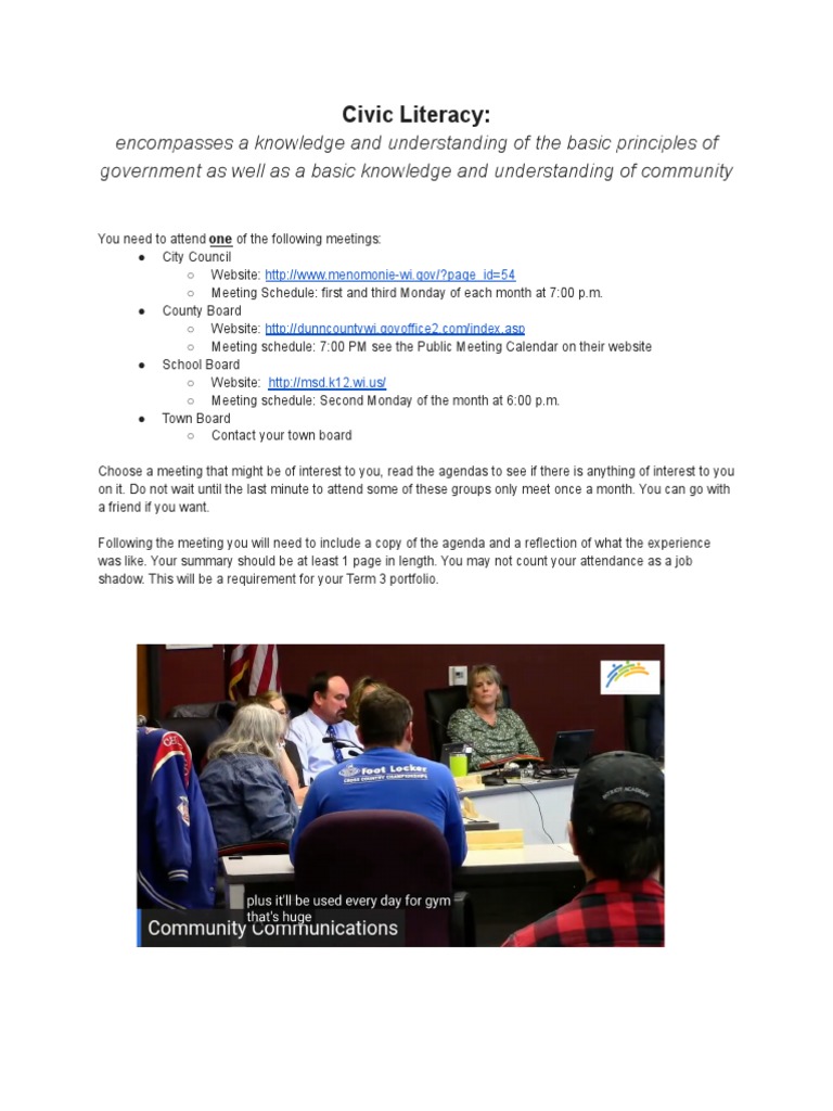 Civic Literacy Community City Meeting | PDF | Behavior Modification ...