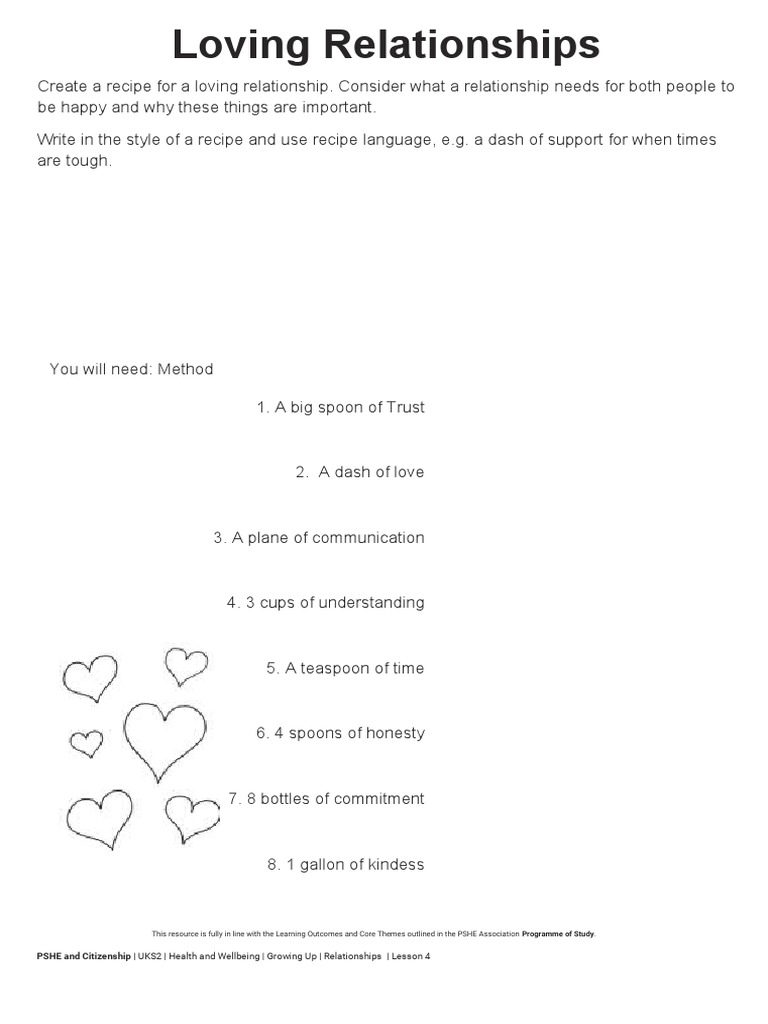 Loving Relationships Activity Sheet | PDF