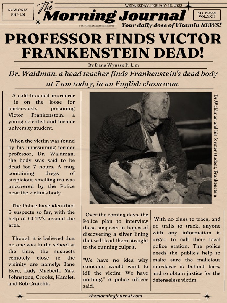 Professor Finds Victor Frankenstein Dead! | PDF