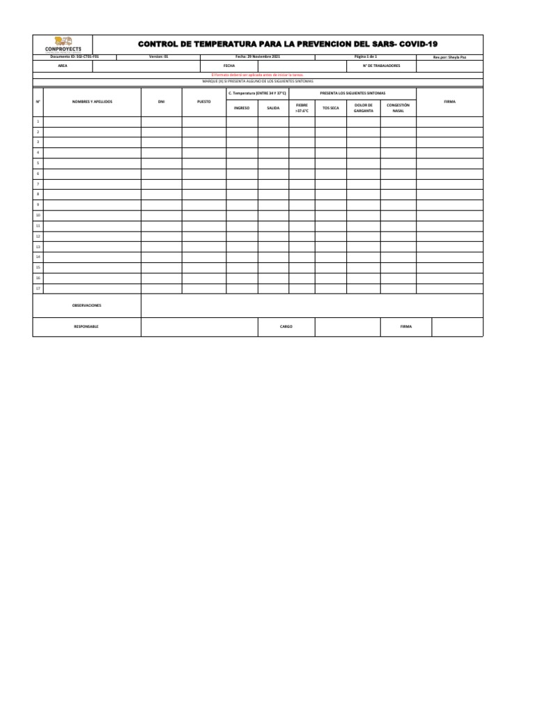 Check List de Temperatura | PDF