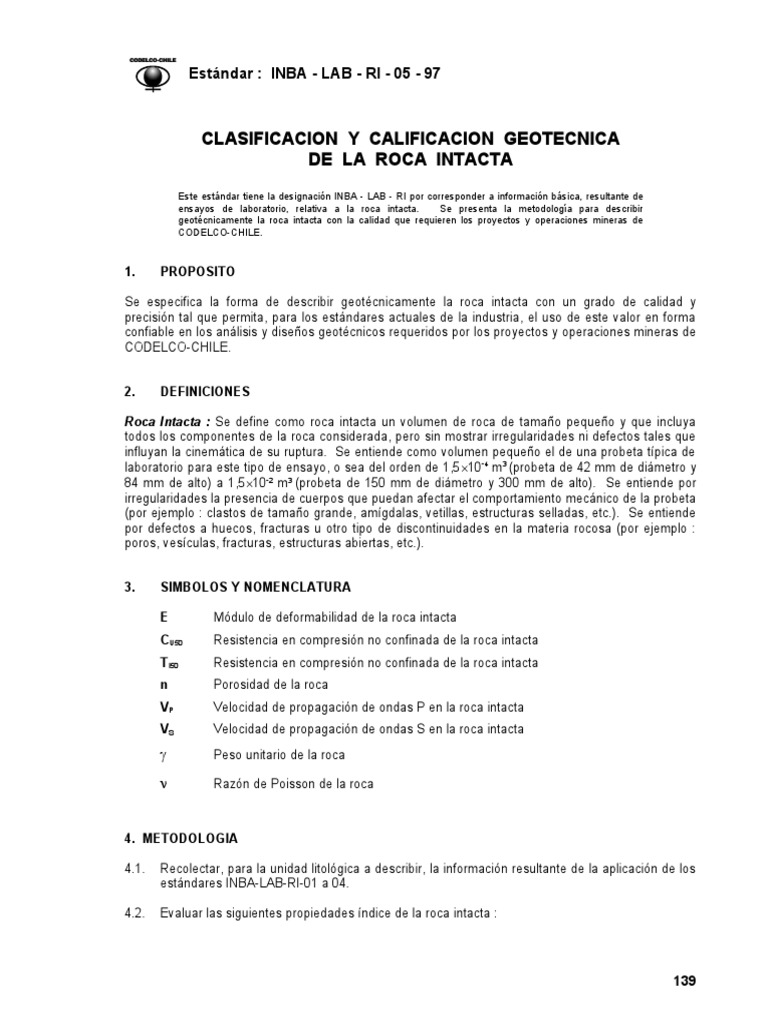 Estándar Clasificación y Calificación Geotécnica de La Roca Intacta ...