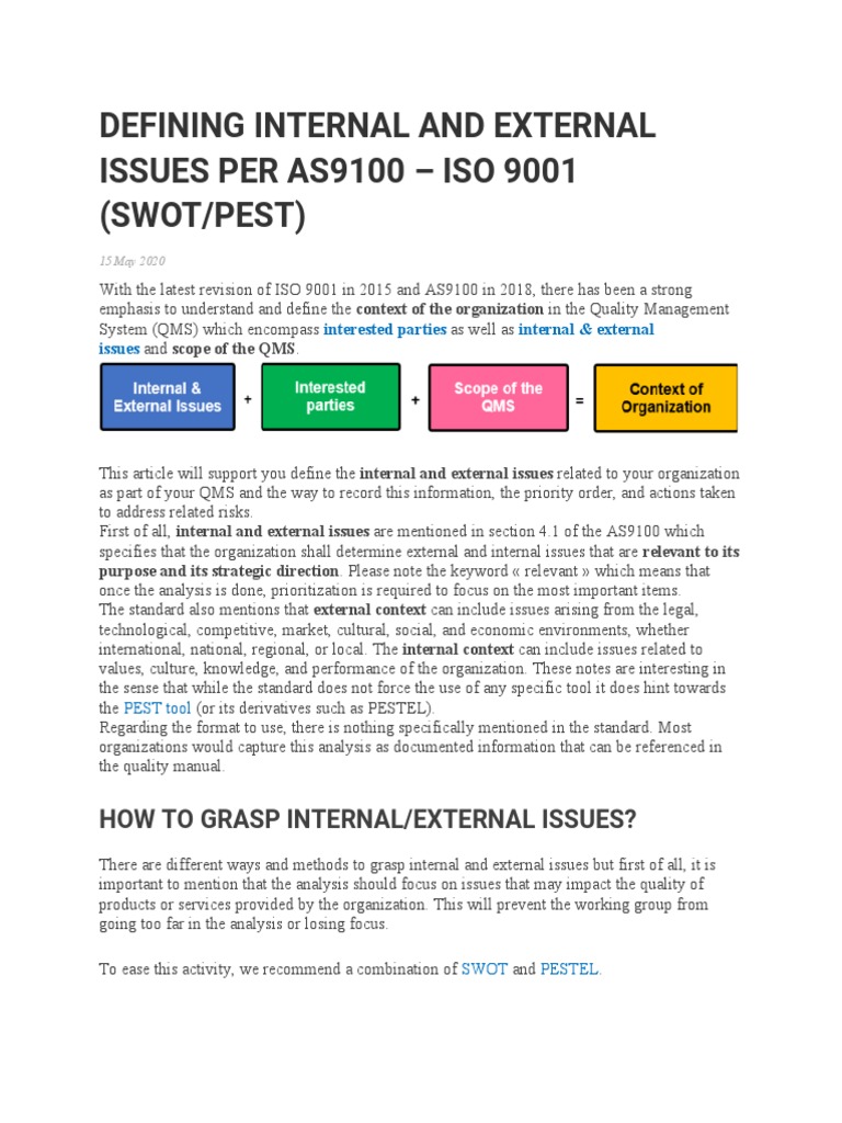 Defining Internal and External Issues | PDF | Swot Analysis | Quality ...