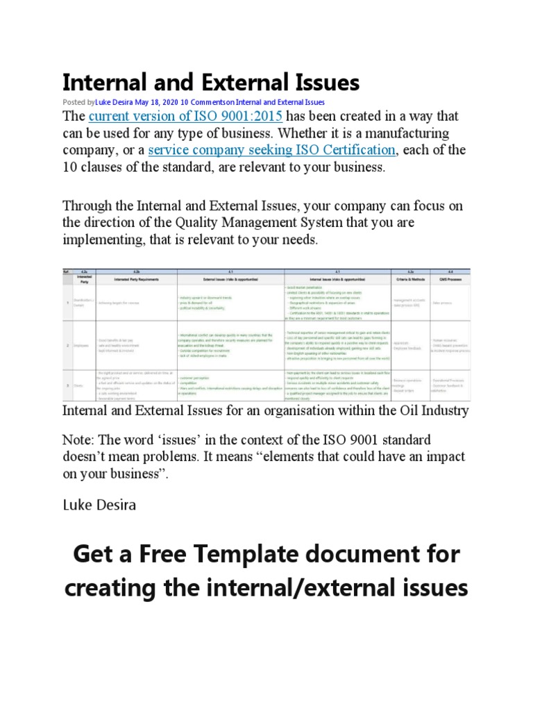 Internal and External Issues | PDF | Iso 9000 | Swot Analysis