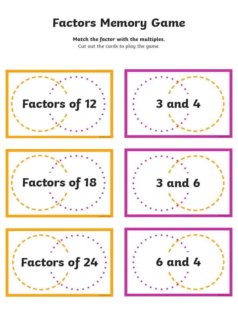 Factors Memory Game: Match The Factor With The Multiples | PDF