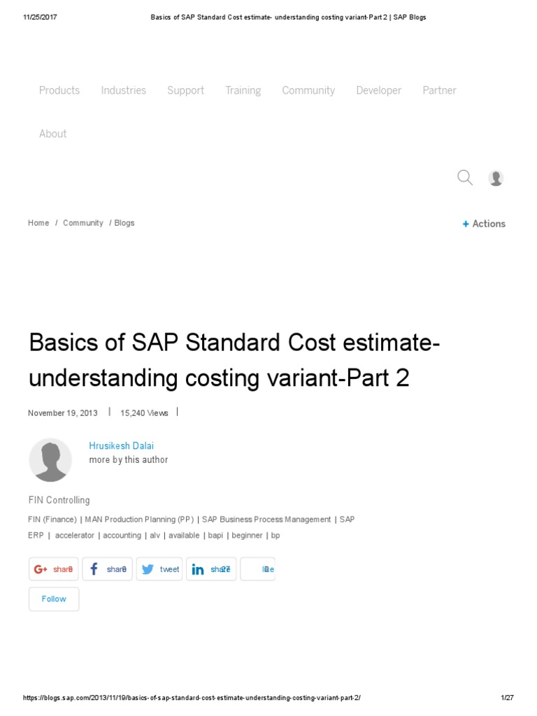 Basics of SAP Standard Cost Estimate - Understanding Costing Variant ...