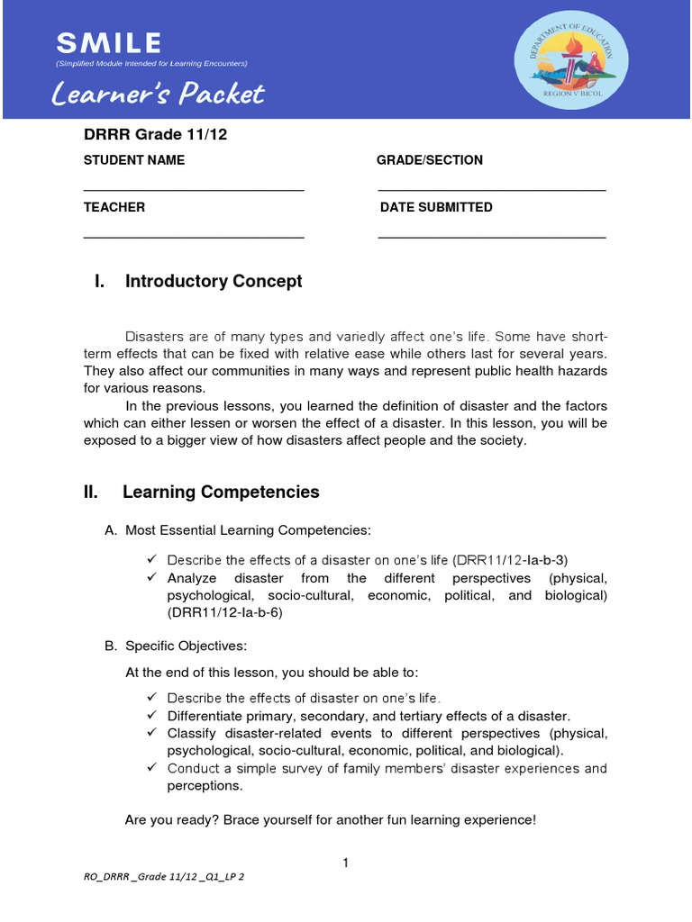 DRRR Grade 11/12: I. Introductory Concept | PDF | Flood | Emergency ...