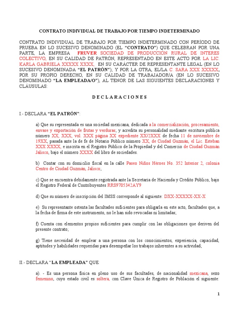 Contrato Individual de Trabajo Por Tiempo Indeterminado | PDF | Salario