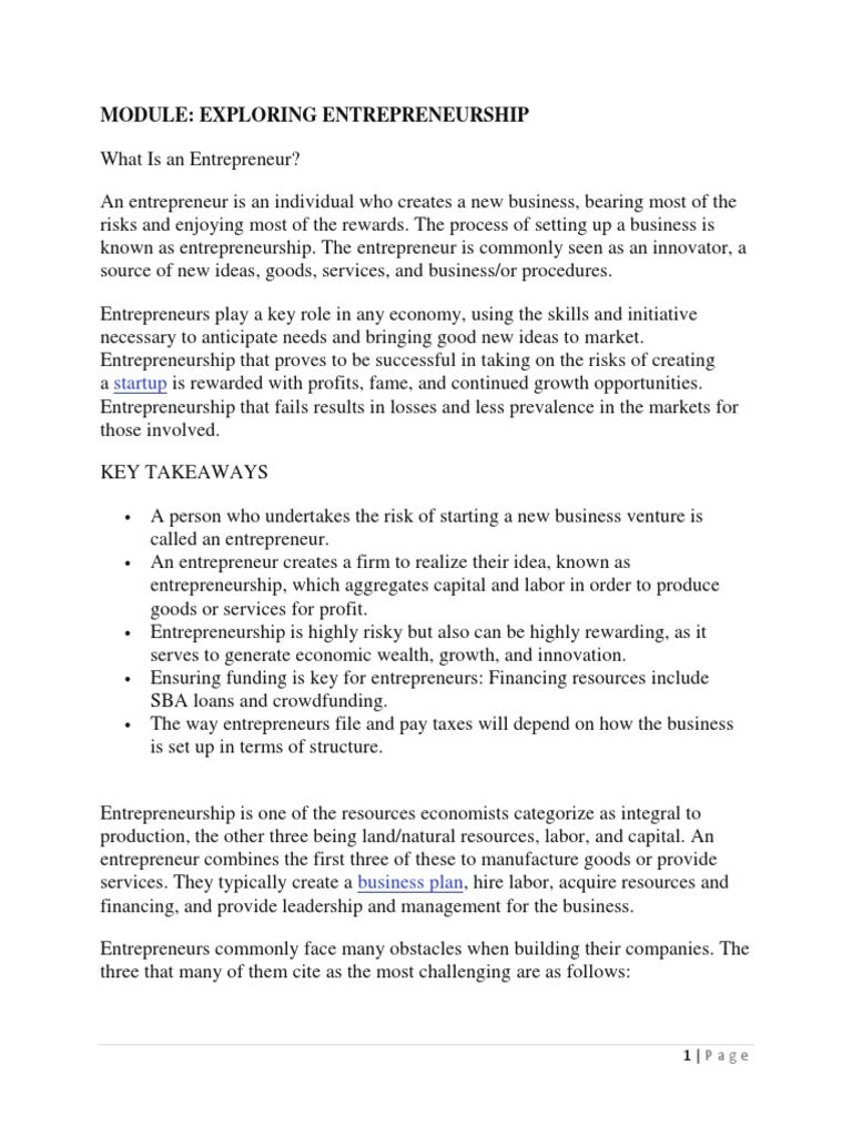 Module: Exploring Entrepreneurship: Startup | PDF | Entrepreneurship ...