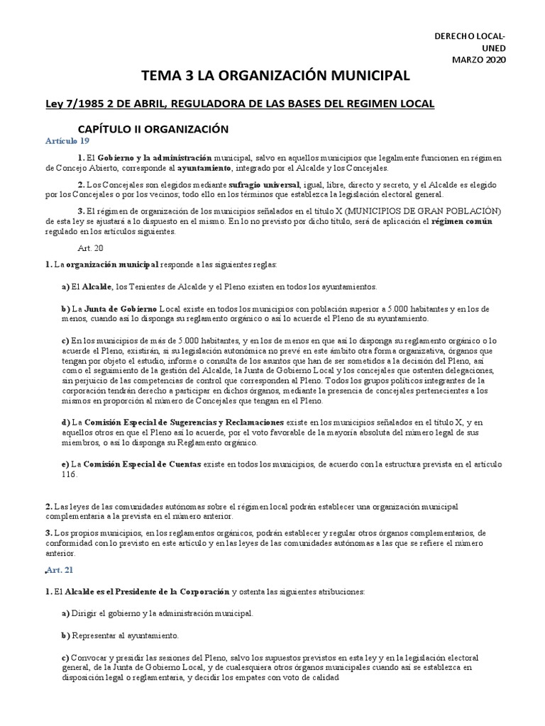 TEMA 3 LEGISLACIÓN La Organización Municipal | PDF | Alcalde | Gobierno ...