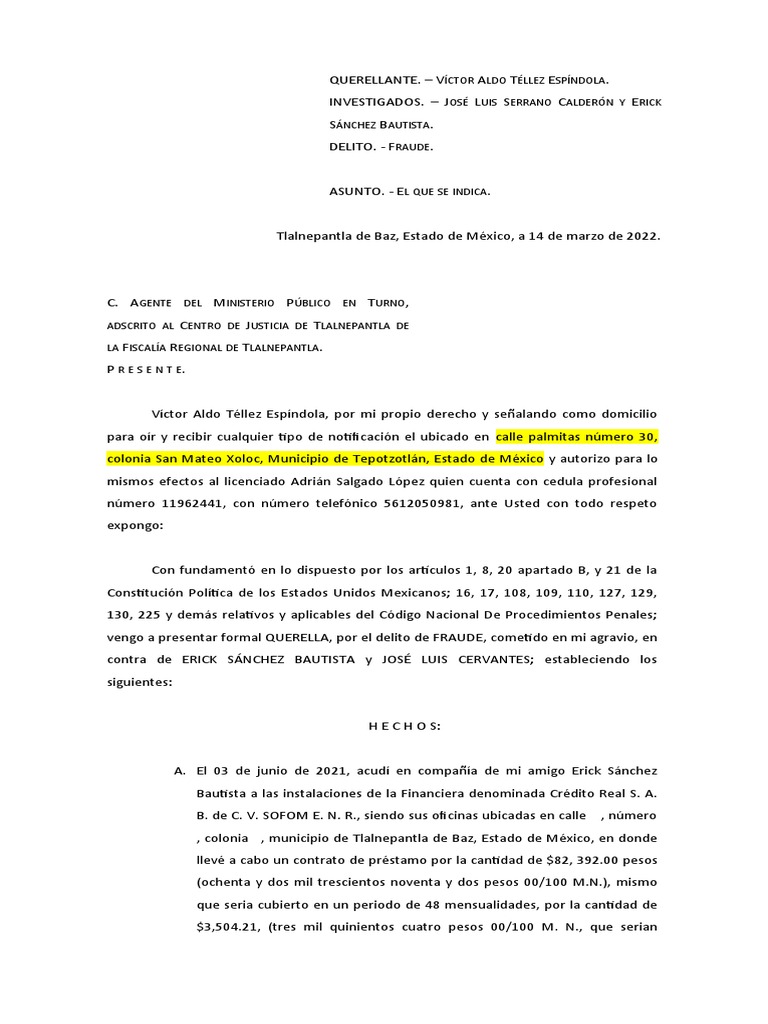 Querella Fraude | PDF | México | Queja