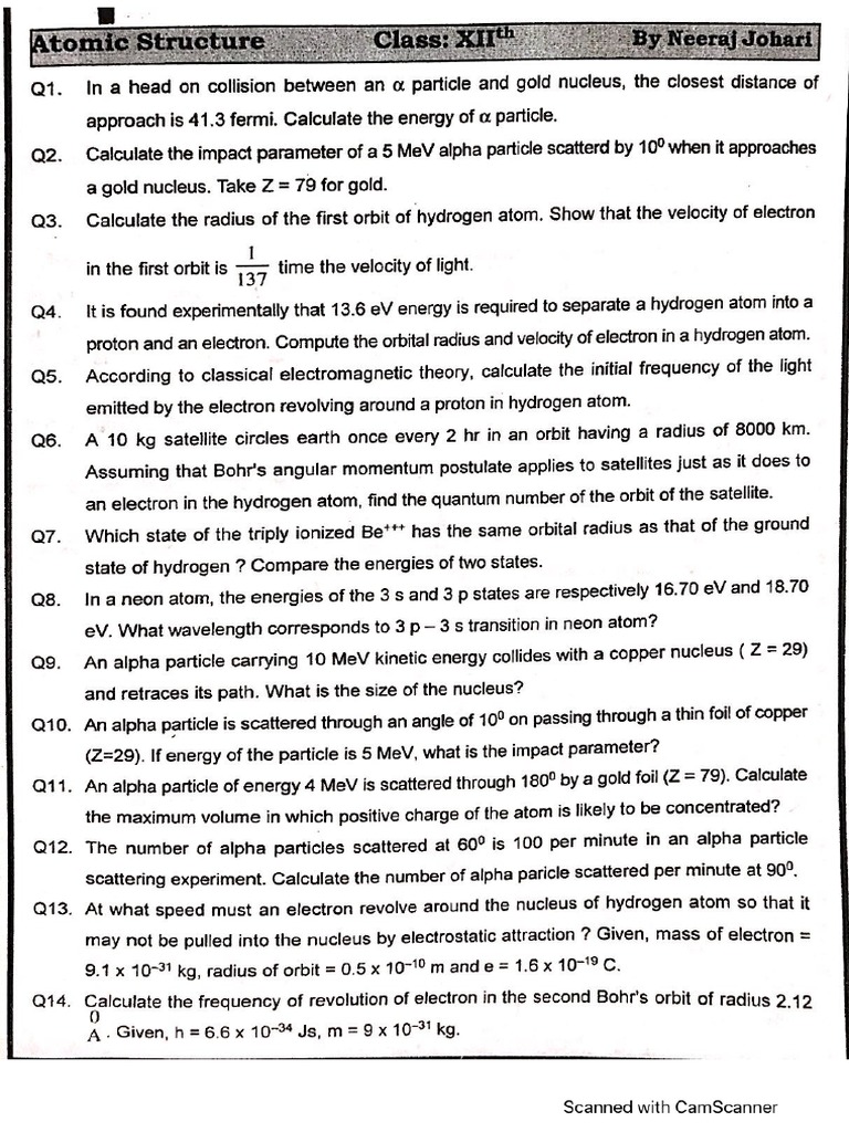 Assignment, Atomic Structure - 20201101170318 | PDF