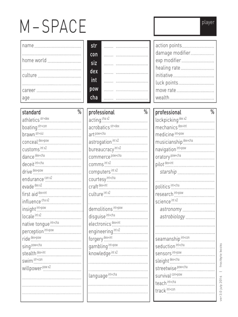 M-Space RPG Character and World Guide | PDF
