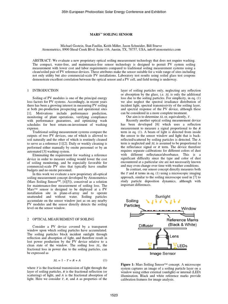 MARS™ SOILING SENSOR Michael Gostein, Stan Faullin, Keith Miller, Jason Schneider | PDF ...