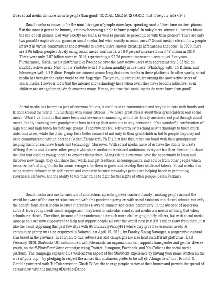 Social Media: Harm or Benefit? | PDF | Social Media | Popular Culture ...