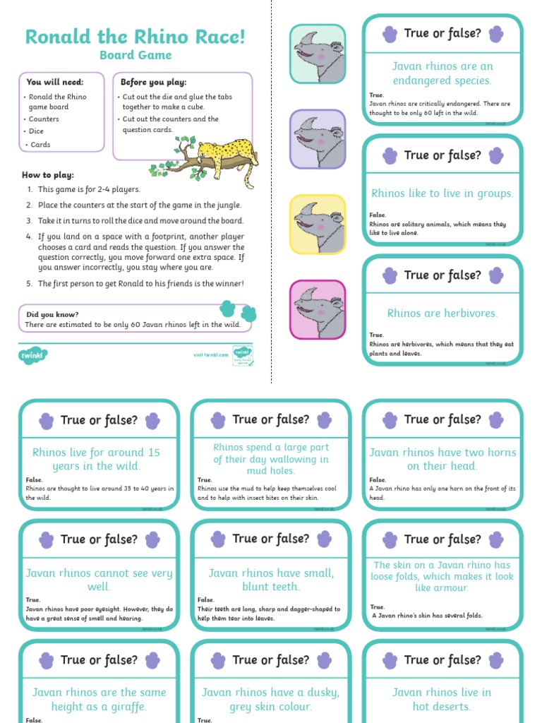 Ronald The Rhino Race!: Board Game | PDF | Rhinoceros | Mammals
