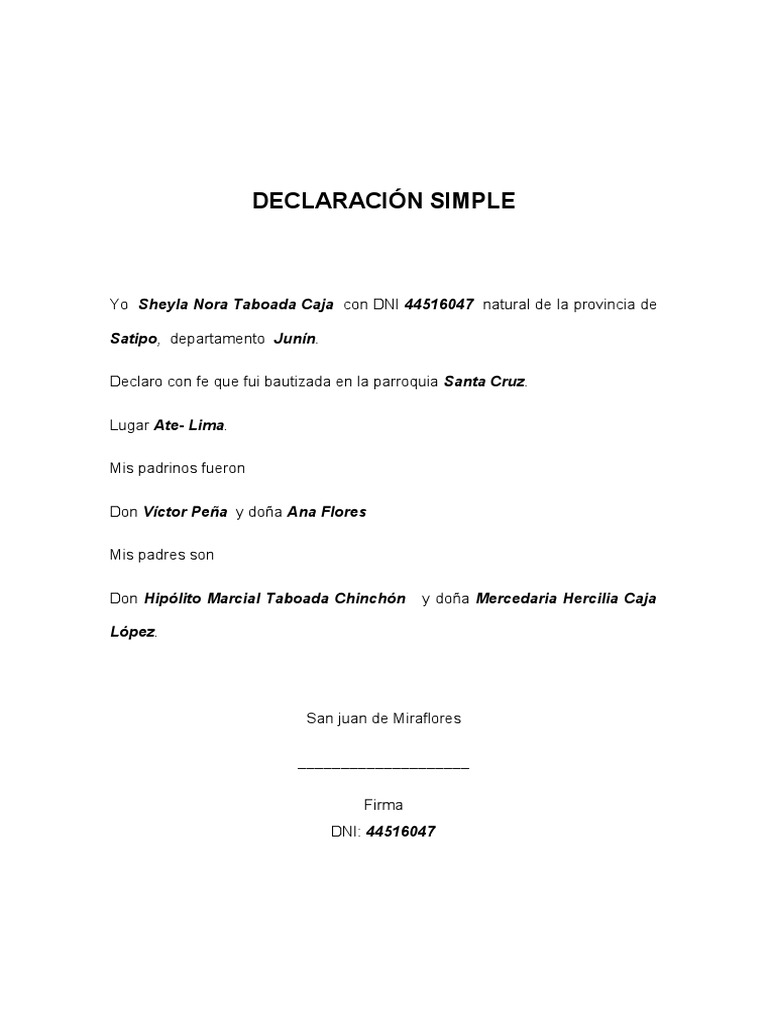 Declaracion Simple | PDF
