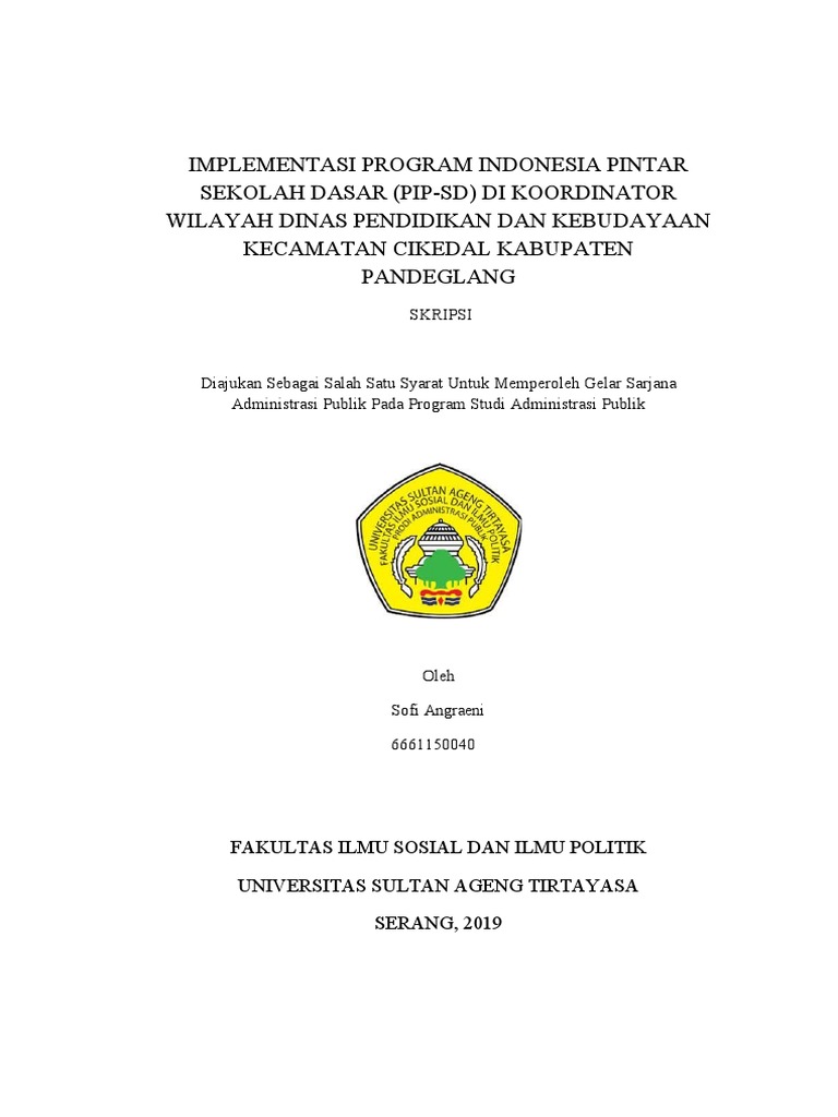 Implementasi Program Indonesia Pintar Sekolah Dasar (Pip-Sd) Di ...