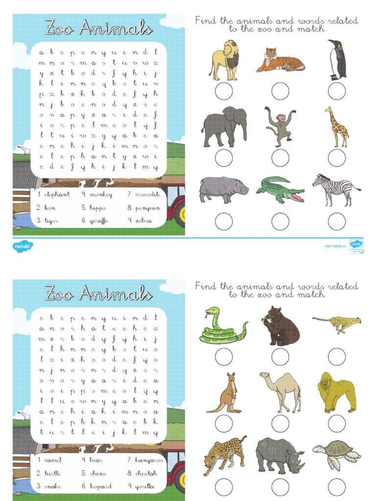 Zoo Animal Word Search | PDF | Zoo