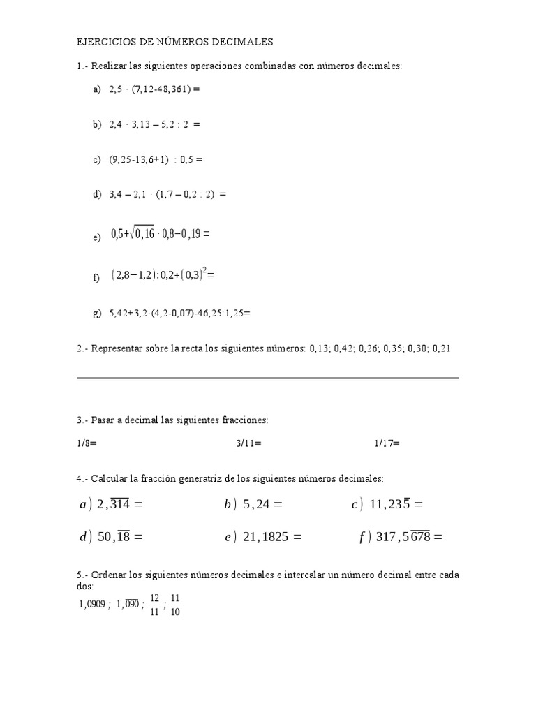 Ejercicios de Números Decimales | PDF | Ciencia y matemáticas