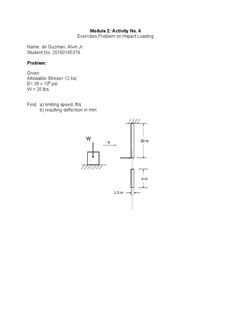 Exercises Problem On Impact Loading Name: de Guzman, Alvin Jr. Student ...