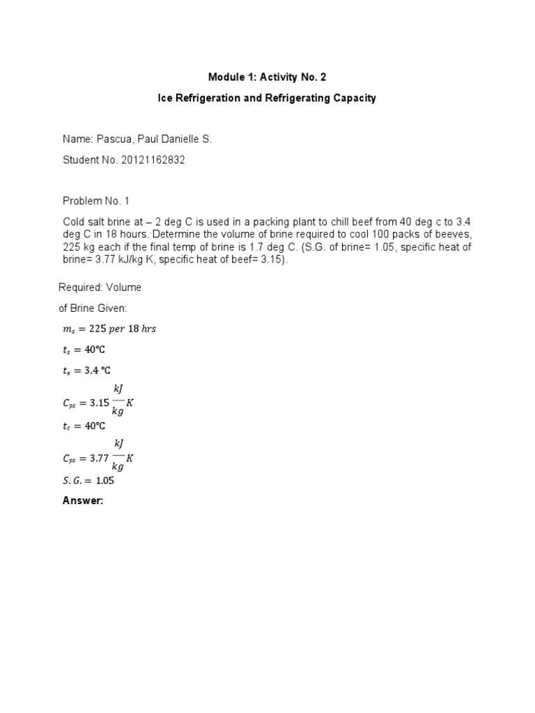 Module 1: Activity No. 2 Ice Refrigeration and Refrigerating Capacity ...
