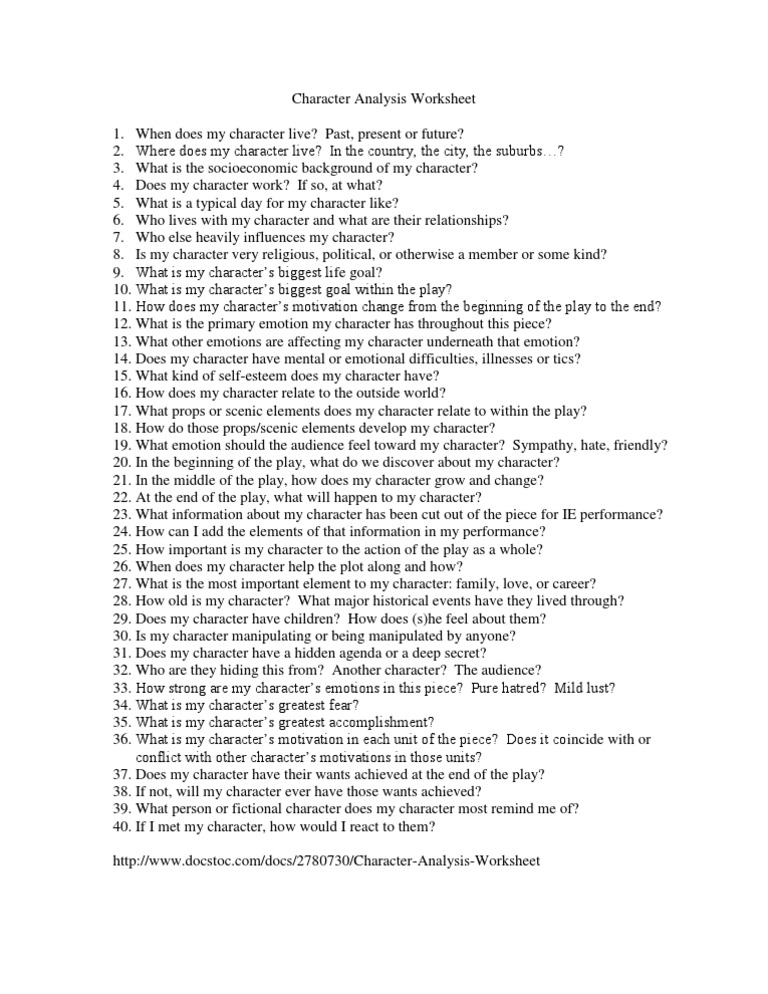 Character Analysis Worksheet | PDF | Action (Philosophy) | Neuroscience