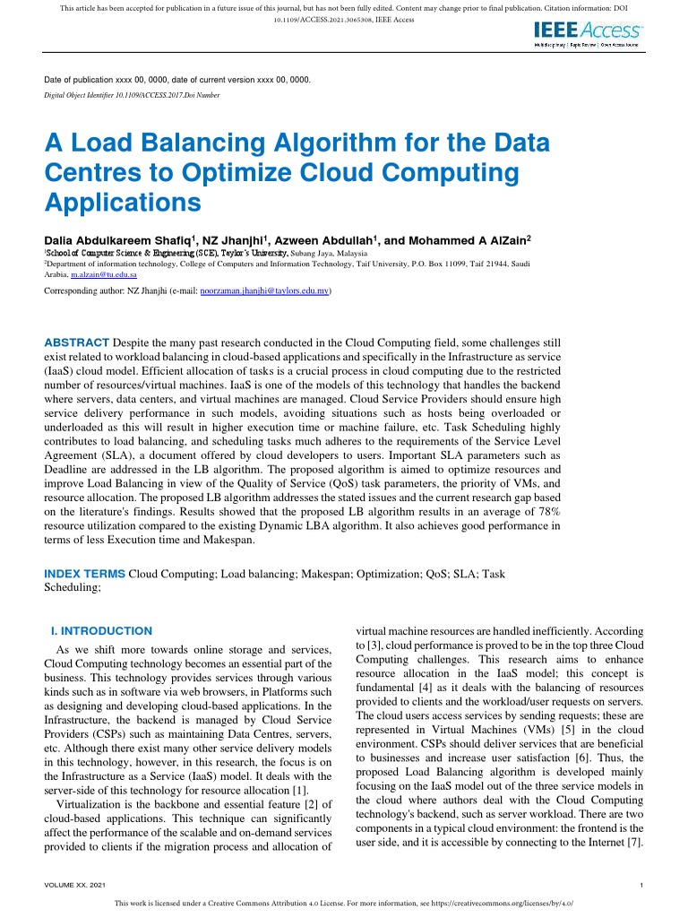 A Load Balancing Algorithm For The Data Centres To | PDF | Cloud ...
