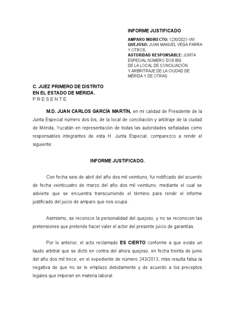 Ejemplo Informe Justificado | PDF | Demanda judicial | Gobierno