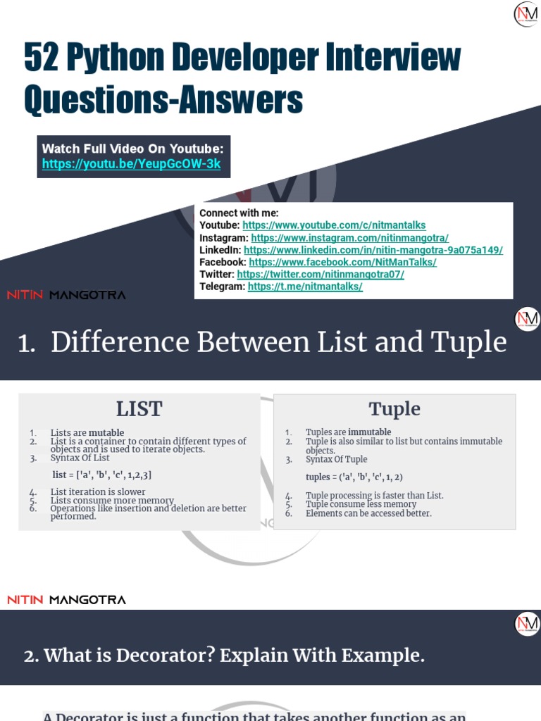 52 Python Interview Questions Answers PDF | PDF | Class (Computer Programming) | Inheritance ...