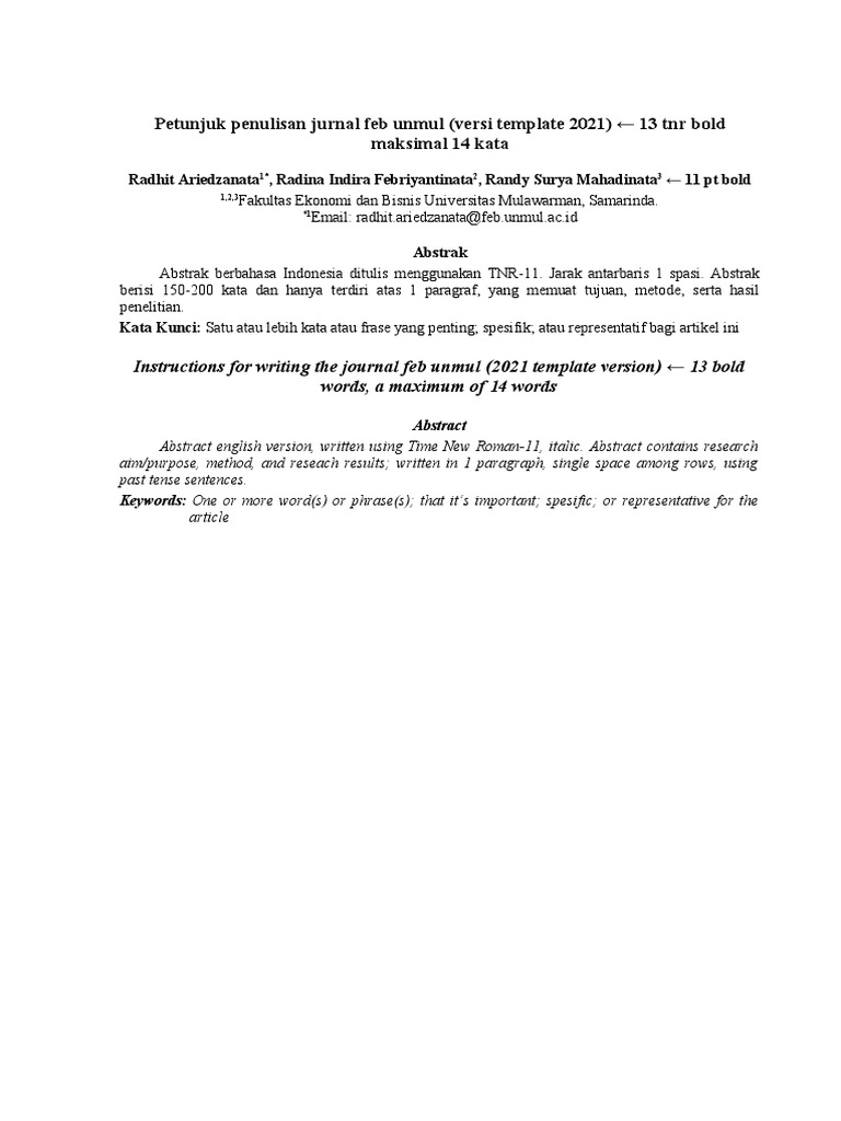 Petunjuk Penulisan Jurnal Feb Unmul (Versi Template 2021) 13 TNR Bold ...