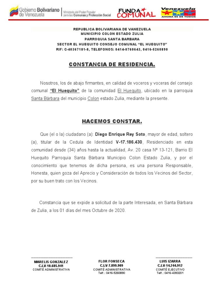 Carta Del Consejo Comunal | PDF