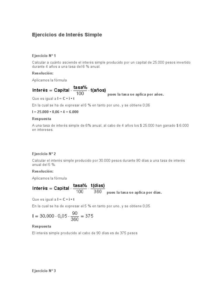 Ejercicios Interes Simple Resueltos | PDF | Interés | Economias