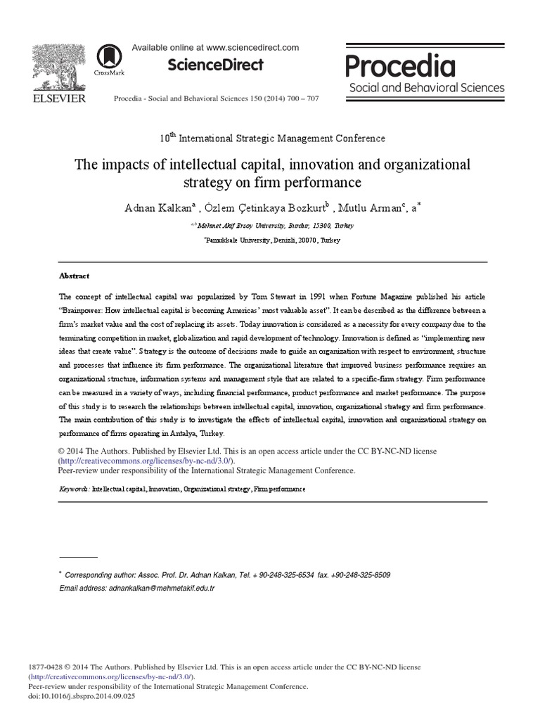 Sciencedirect: The Impacts of Intellectual Capital, Innovation and ...