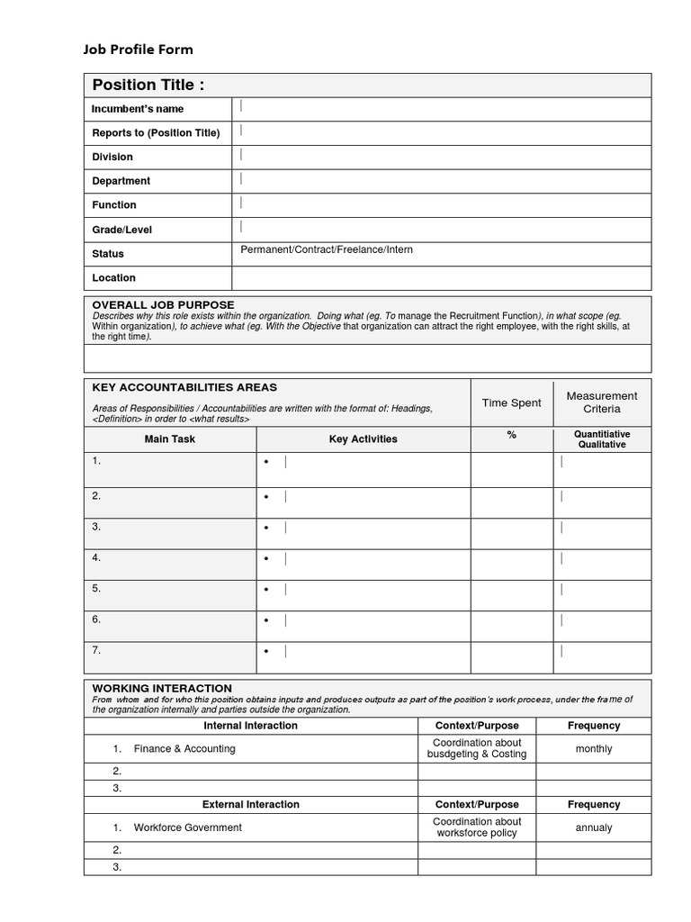 Job Profile Form Position Title | PDF | Recruitment | Behavioural Sciences